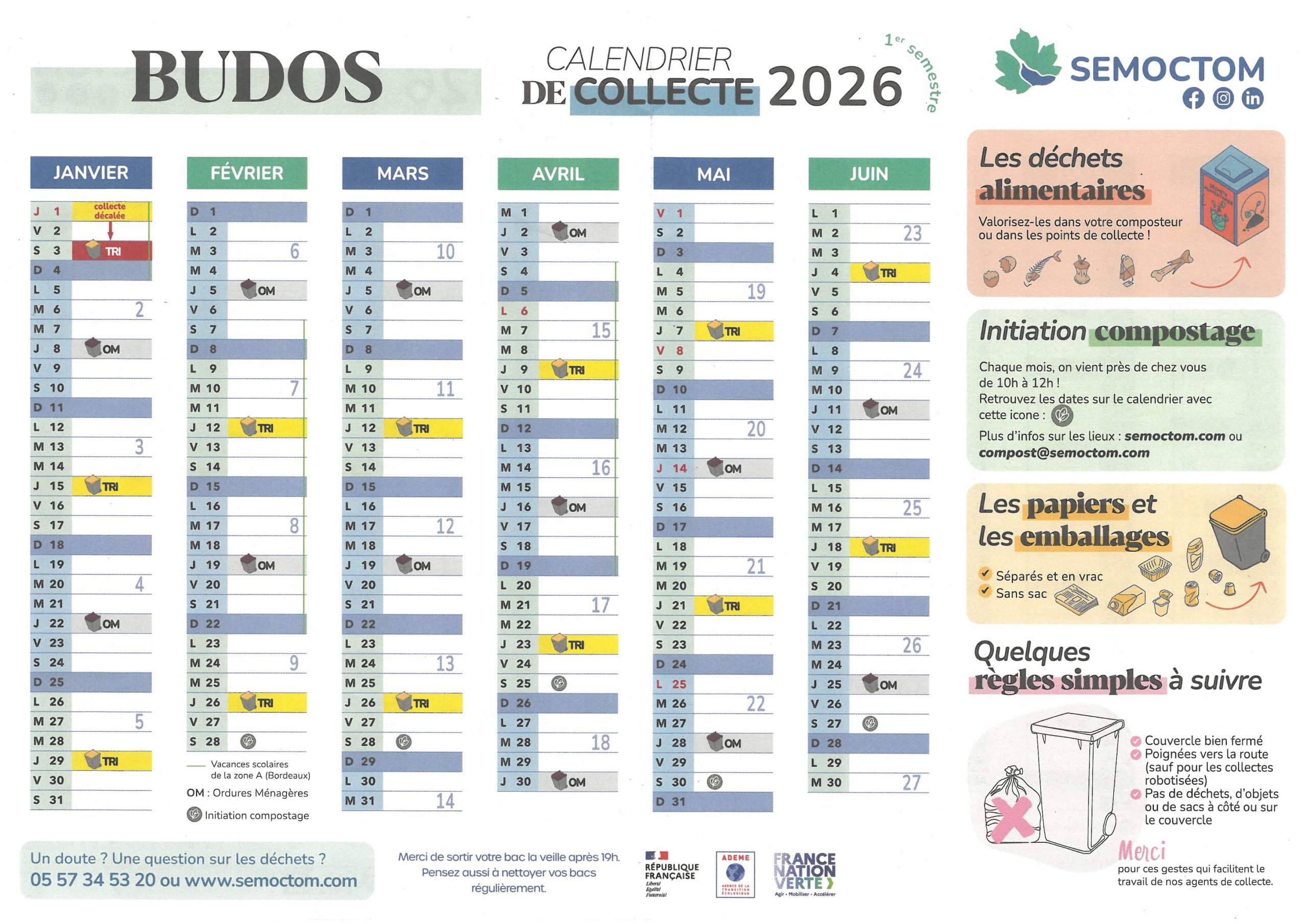 CALENDRIER COLLECTE 2026 - Mairie de Budos